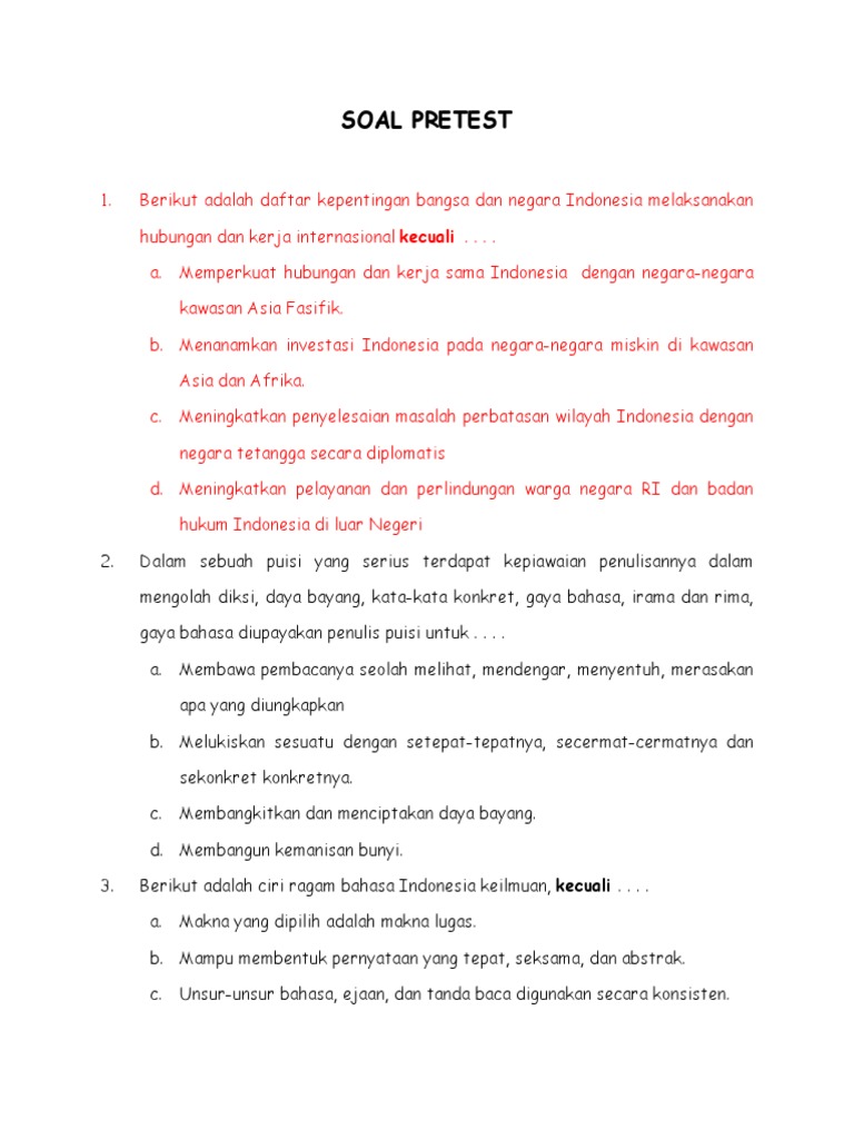 Soal Pretest Bahasa dan Sosial Indonesia | PDF