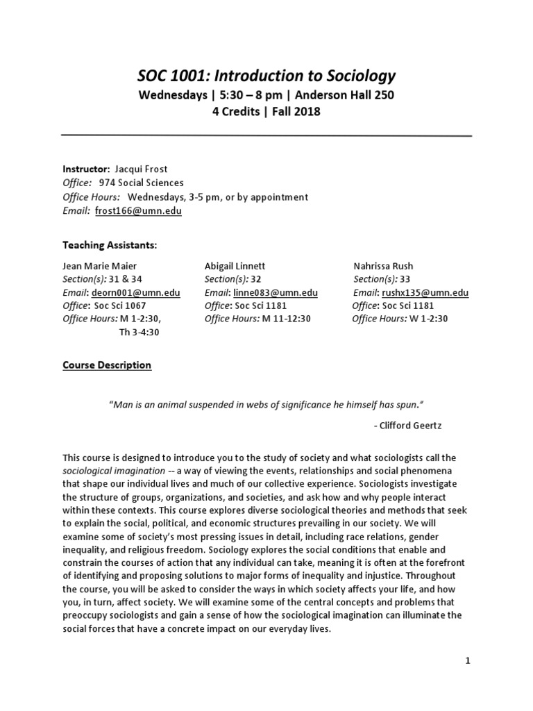 SOC 1001 Introduction To Sociology | PDF | Social Science | Sociology