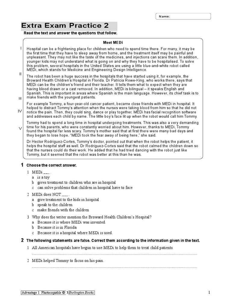Extra Exam Practice 2: Read The Text and Answer The Questions That Follow | PDF | Hospital | Patient