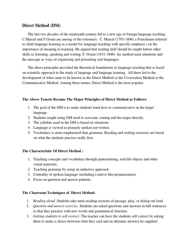 Direct Method | PDF | Language Education | Question