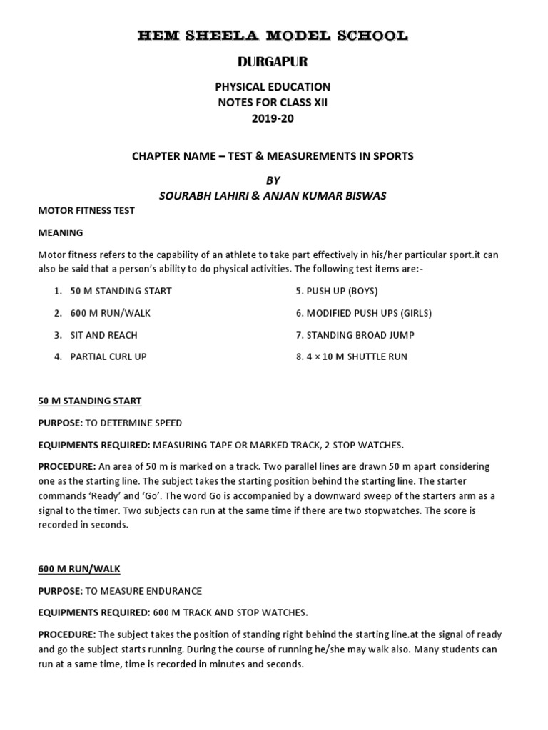 Motor Fitness Test 2019 Class Xii Notes-1 | PDF | Human Anatomy ...