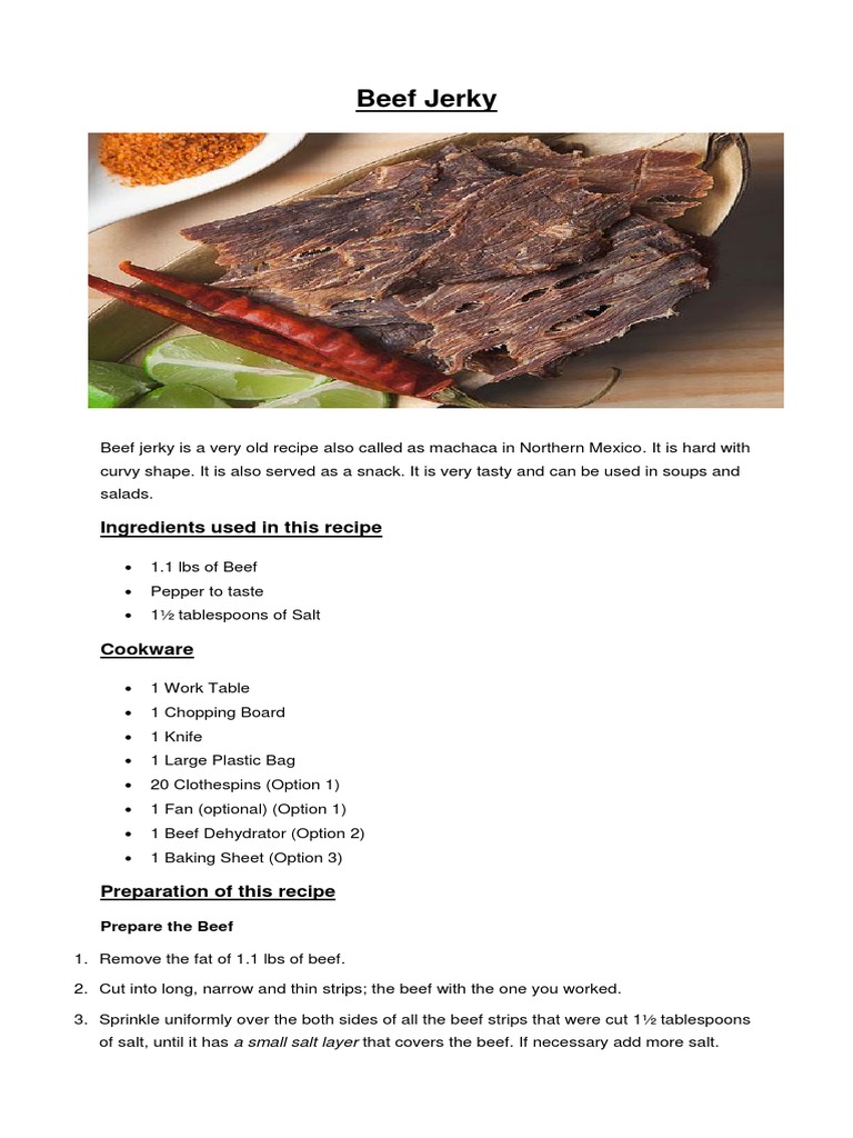 Beef Jerky: Ingredients Used in This Recipe | PDF | Jerky | Beef