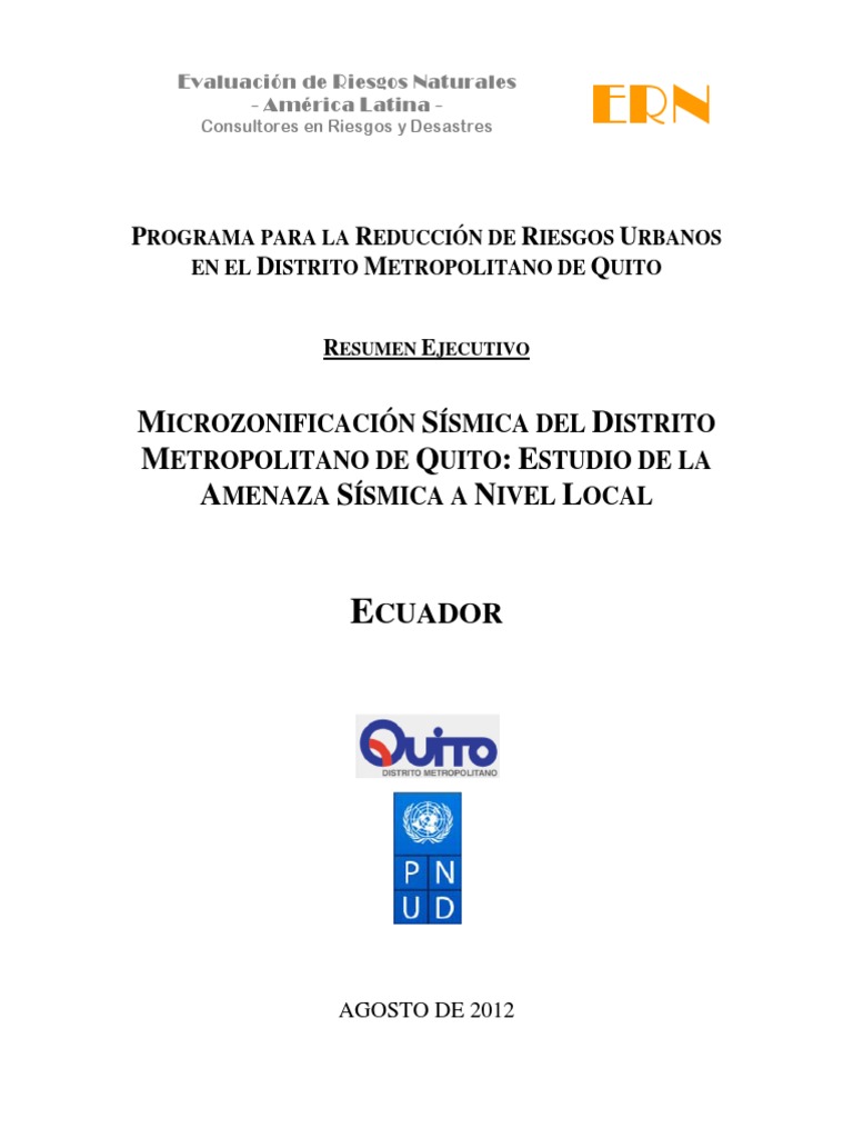 Microzonificacion Sismica DMQ ERN2012 InfEjecutivo | PDF | Mapa | Ecuador