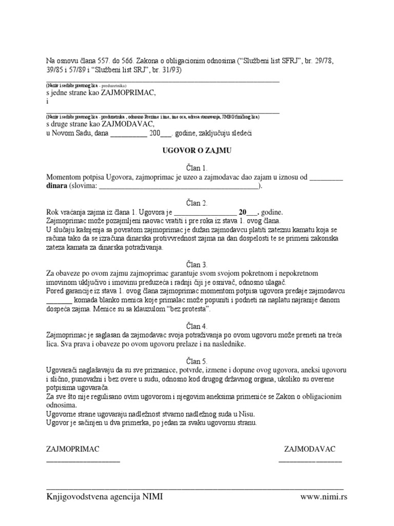 Ugovor o Pozajmici | PDF