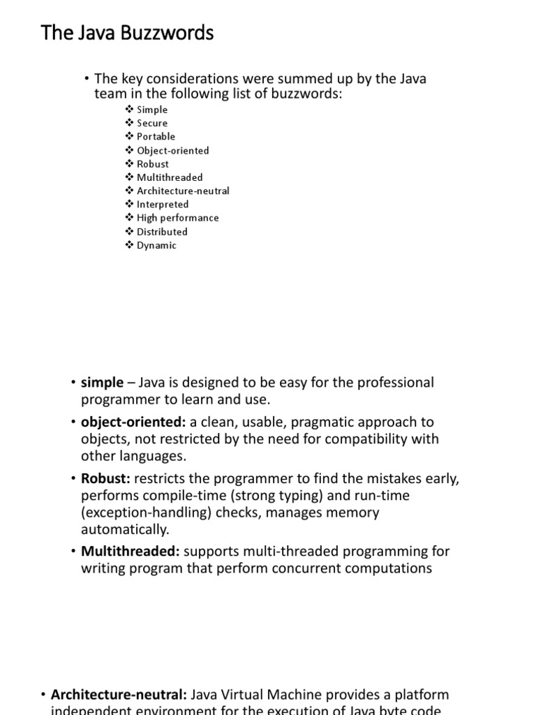 Java Buzzwords Pdf Data Type Variable Computer Science
