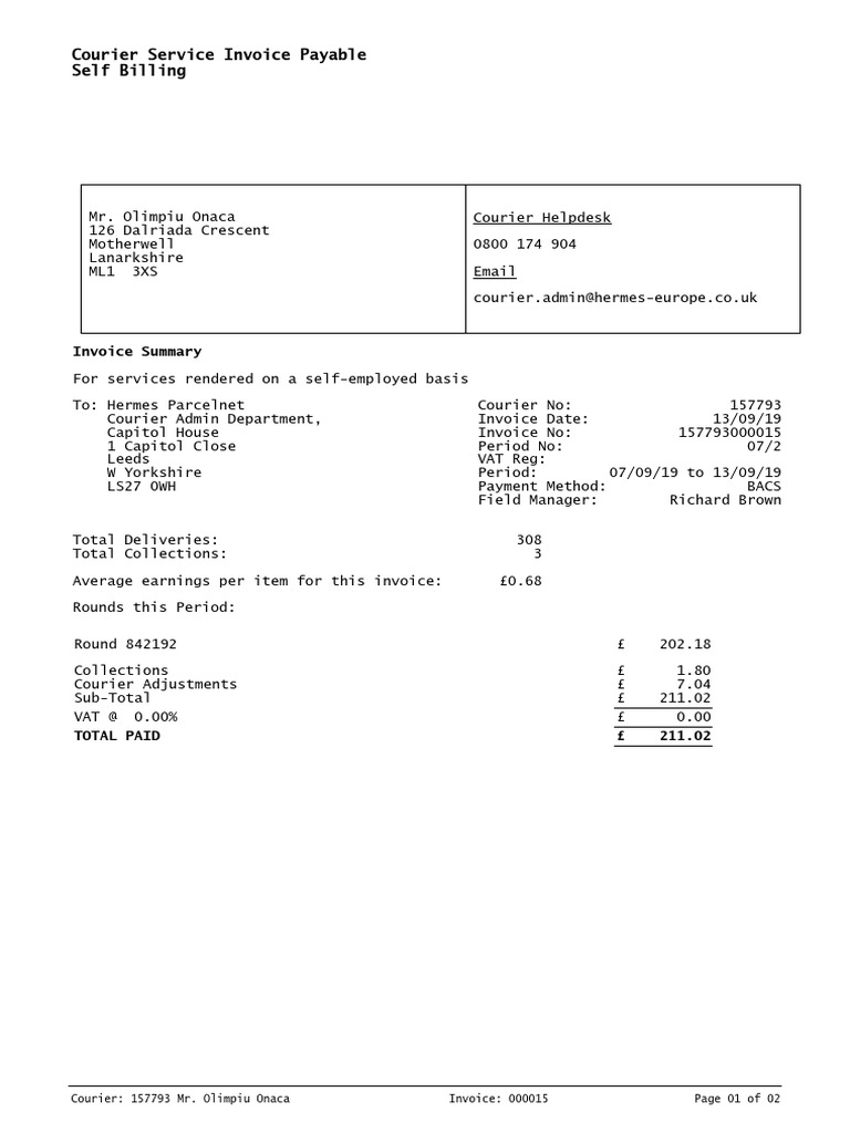 Courier Service Invoice Payable Self Billing | PDF | Business Documents ...
