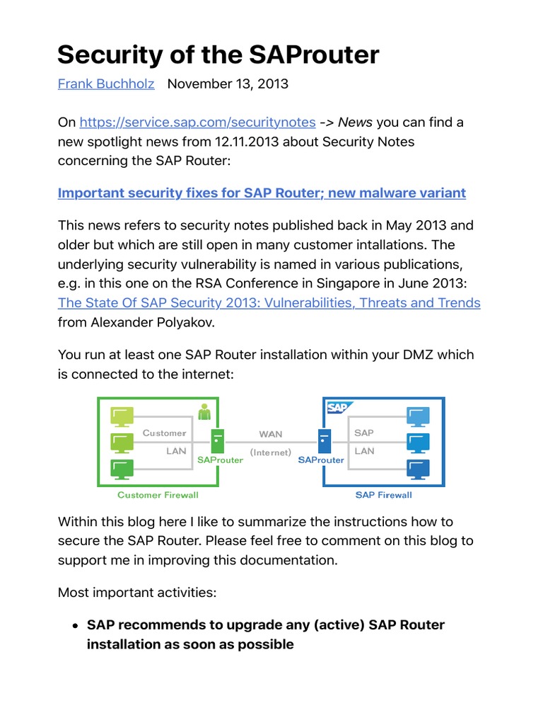 Securing the SAP Router: A Summary of Key Recommendations for Updating ...