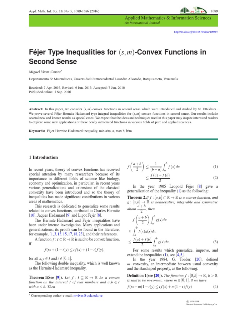 Hermite Hadamard (S, M) Convex | PDF | Theorem | Function (Mathematics)