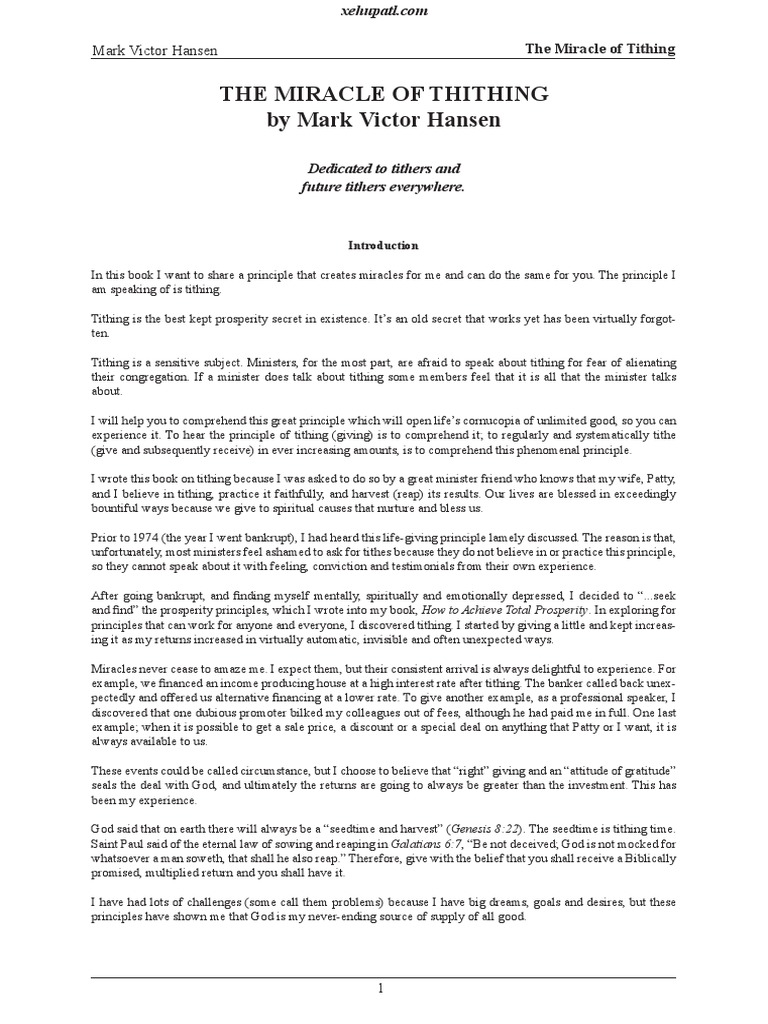 Mark Victor Hansen - The Miracle of Tithing PDF | PDF | Tithe | Miracle