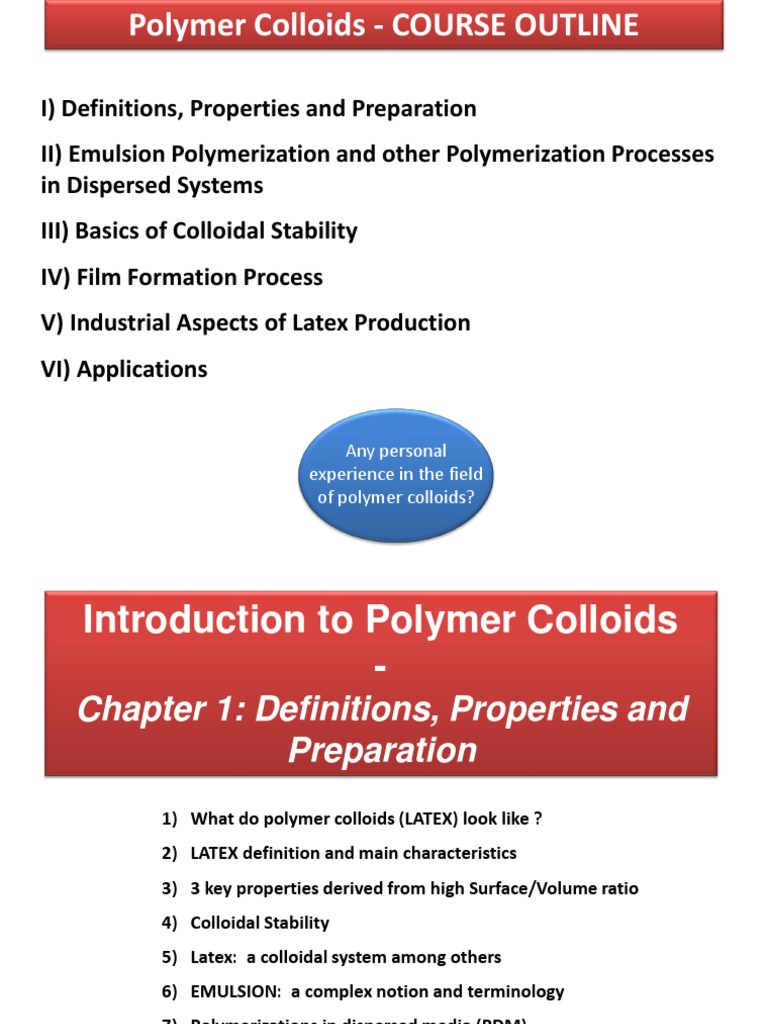 Polymer Colloids Course Outline | PDF | Colloid | Emulsion
