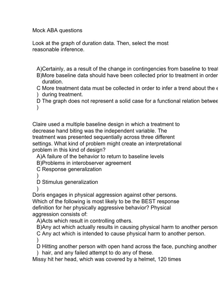 Mock Aba Questions | PDF | Aggression | Cognitive Science