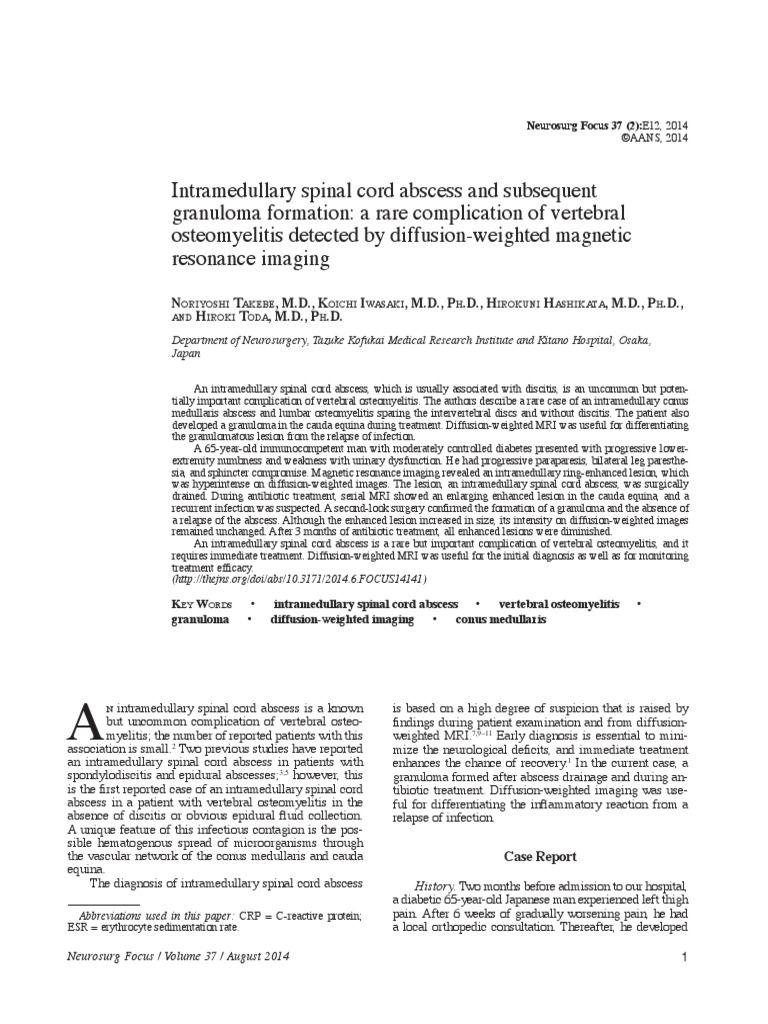 [10920684 - Neurosurgical Focus] Intramedullary Spinal Cord Abscess and ...