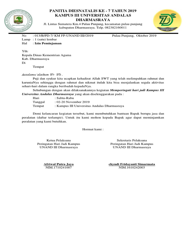 Izin Peminjaman untuk Dies Natalis UNAND III | PDF
