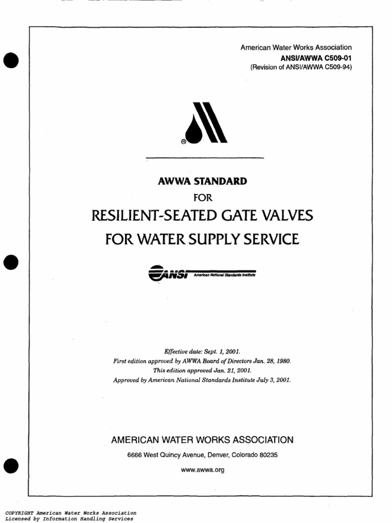 AWWA C509-01 Resilient-Seated Gate Valves For Water Supply Service ...
