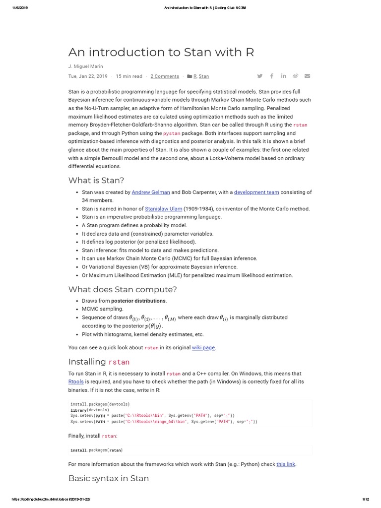 An Introduction To Stan With R - Coding Club UC3M | PDF | Monte Carlo Method | Statistical Inference