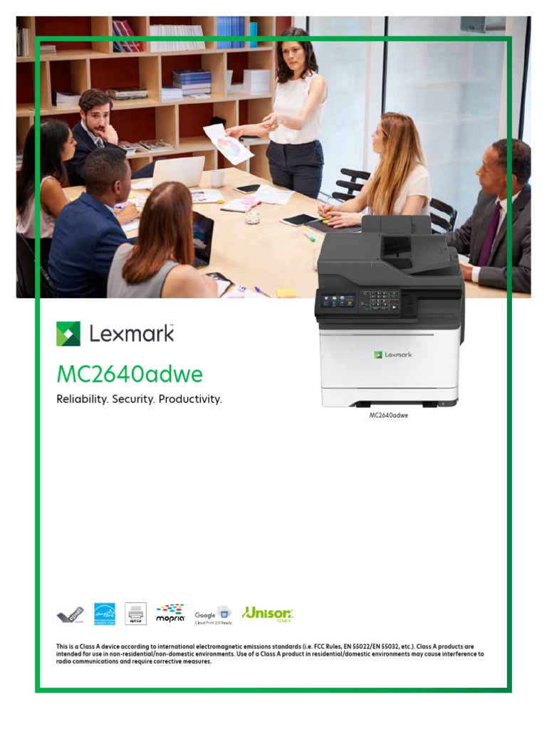 Lexmark MC2640adwe Specs | PDF | Printer (Computing) | Image Scanner