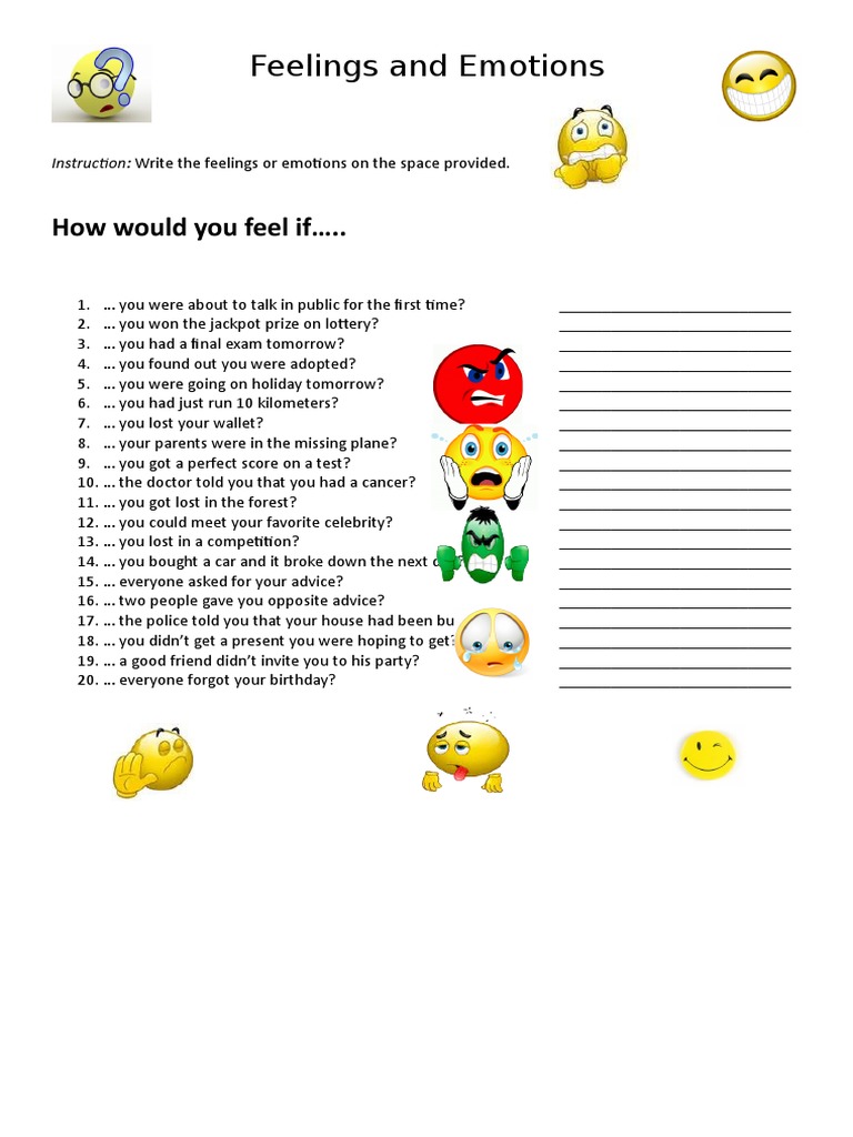 Feelings and Emotions Grammar Drills Reading Comprehension Exercises ...