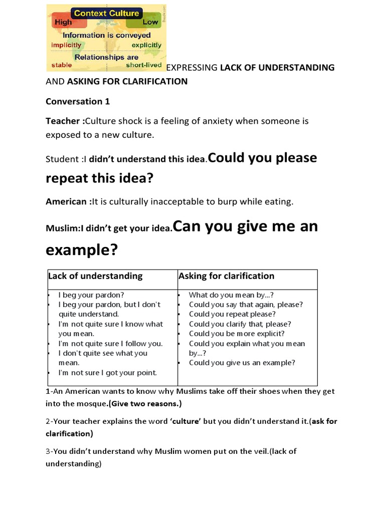 Expressing Lack of Understanding and Asking For Clarification | PDF