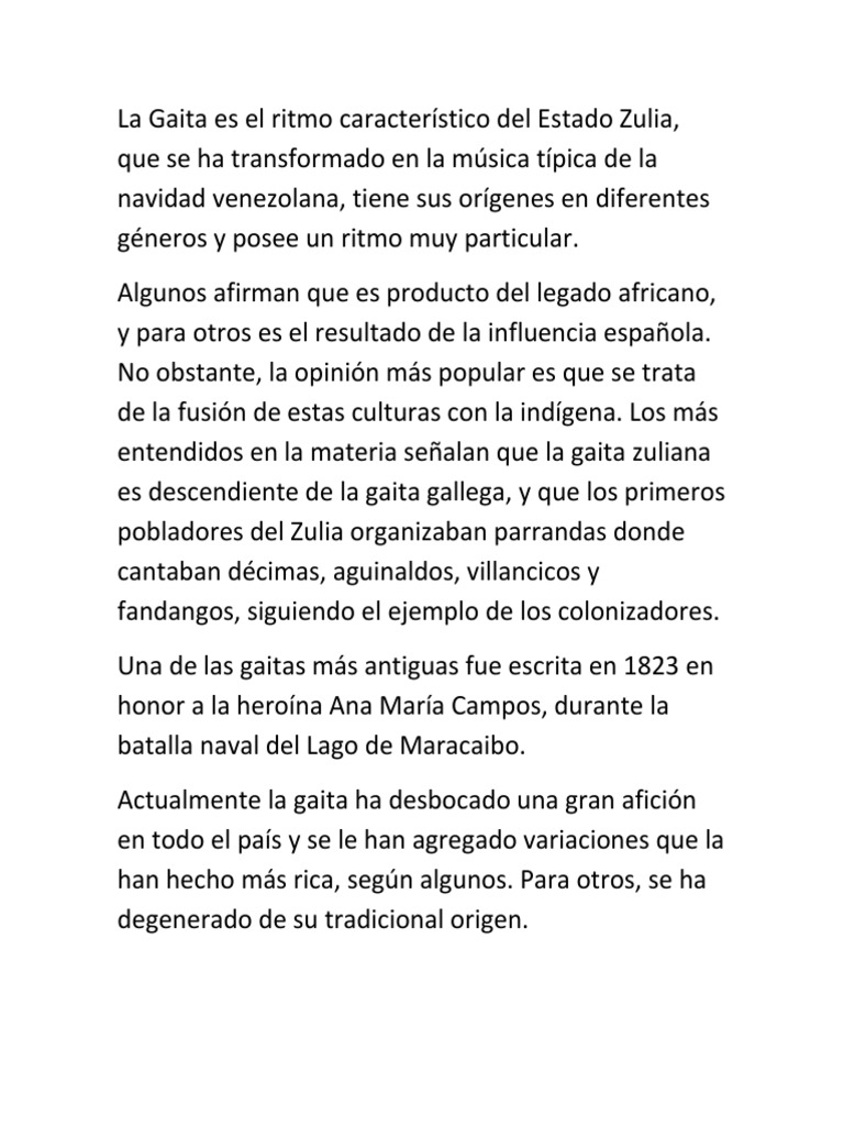 La Gaita Es El Ritmo Característico Del Estado Zulia | PDF ...