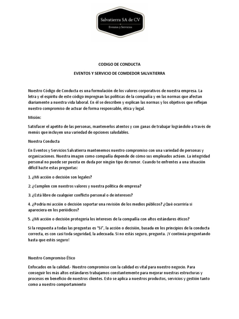 Codigo de Conducta | PDF | Comportamiento | Seguridad y salud ocupacional
