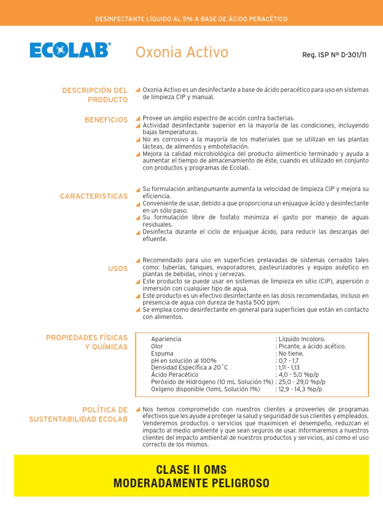 Oxonia Activo Ficha Tecnica | PDF | Agua | Química