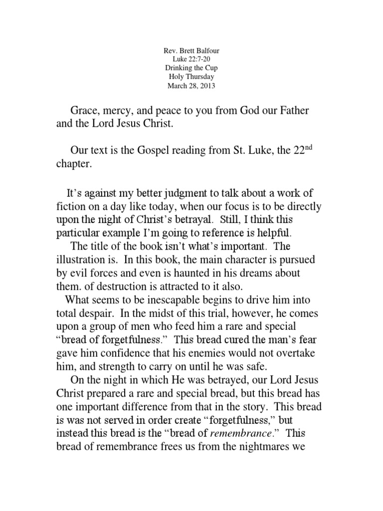 Holy Thursday (Luke 22) | PDF | Eucharist | Jesus