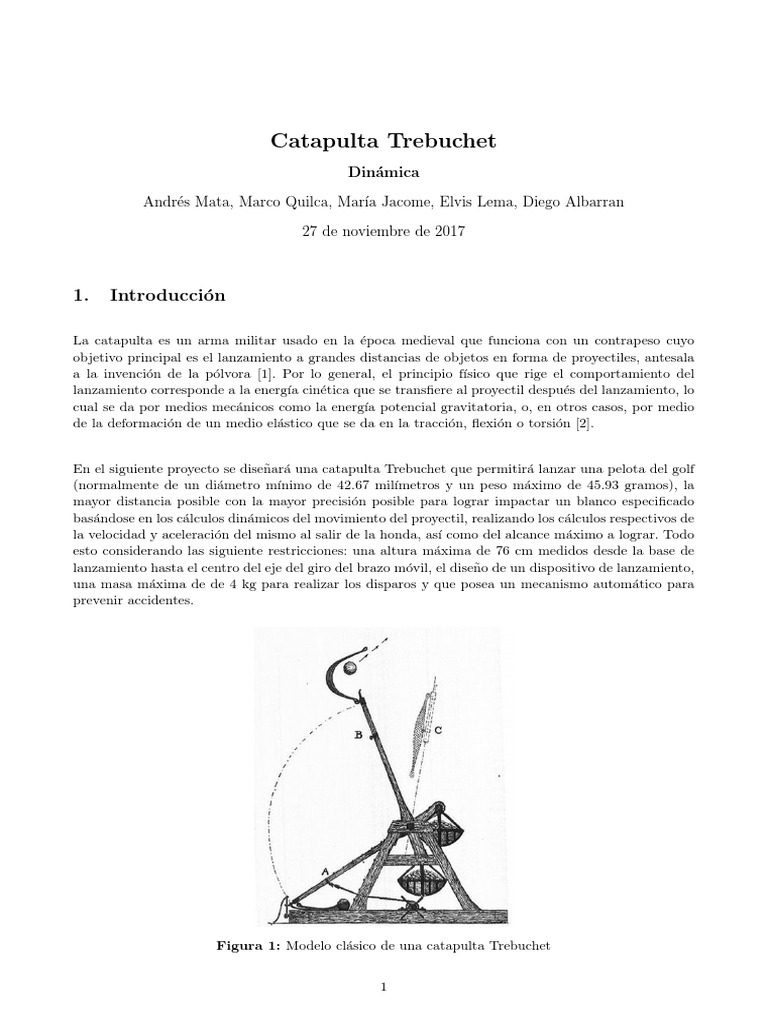 Diseño y Análisis de Catapulta Trebuchet | PDF | Aceleración | Cinemática