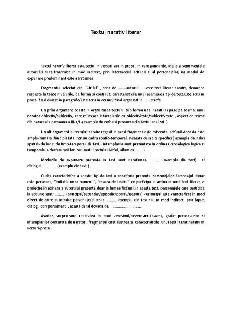 Argumentare Textul Literar Narativ | PDF