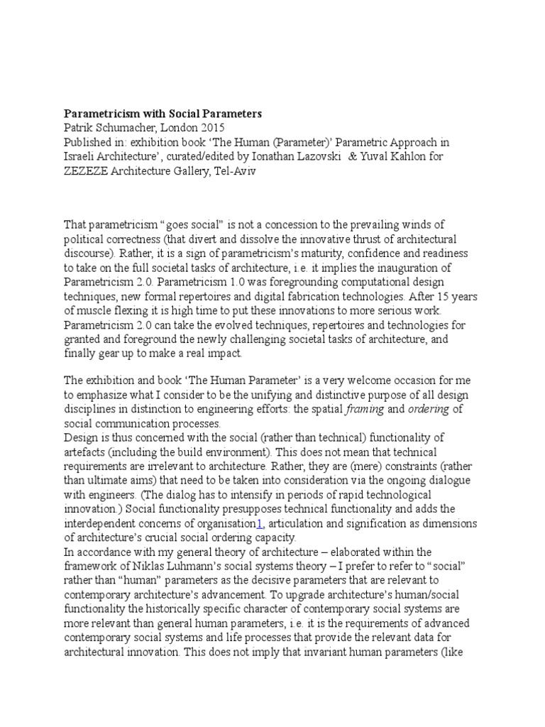 Parametricism With Social Parameters | PDF | Communication | Ecology