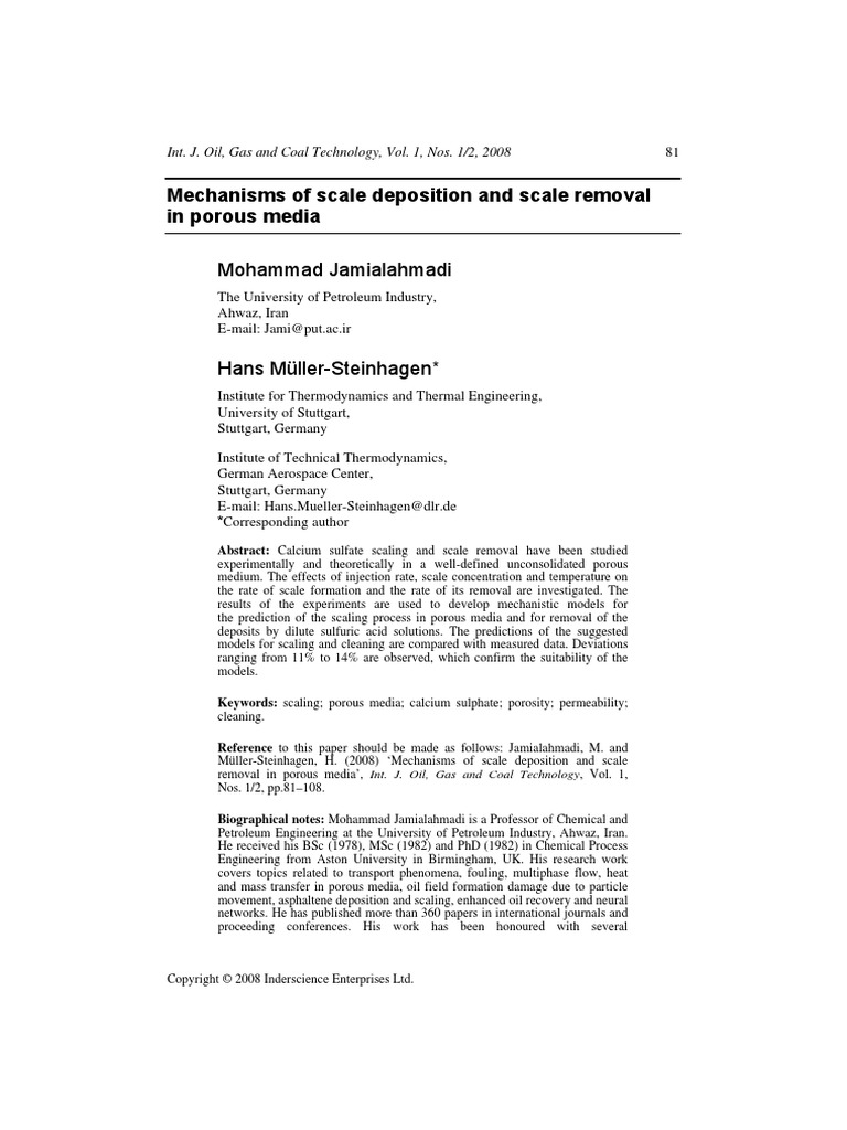 Mechanisms of Scale Deposition and Scale Removal in Porous Media ...