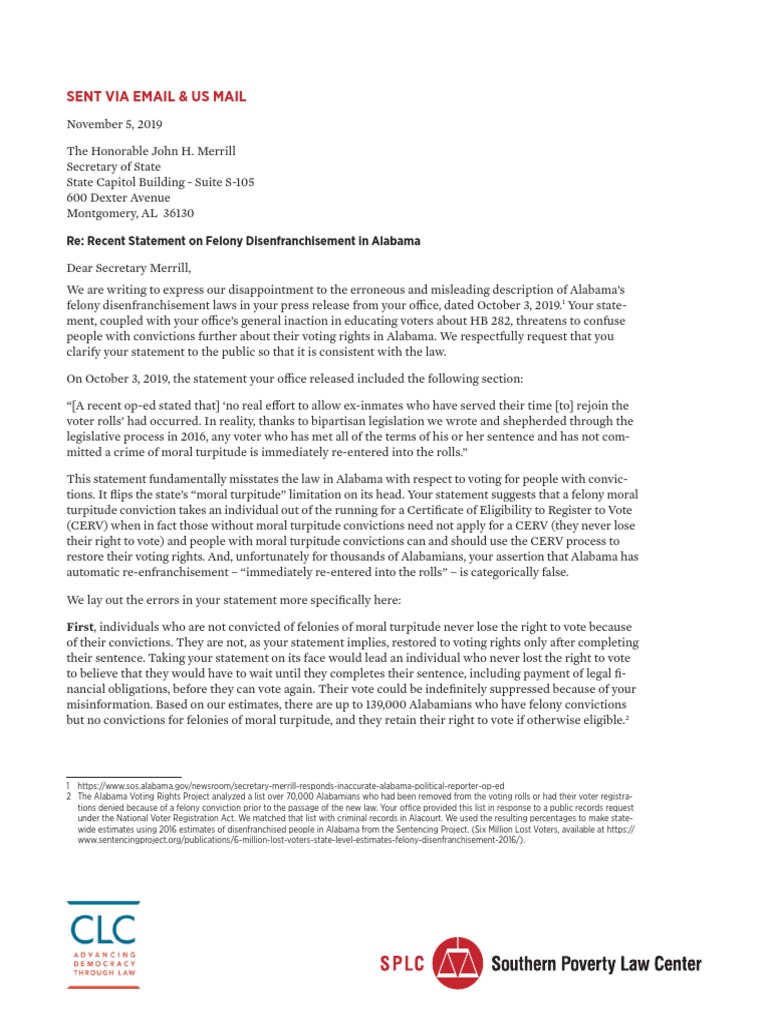 SPLC and Campaign Legal Center Letter To Secretary of State John ...