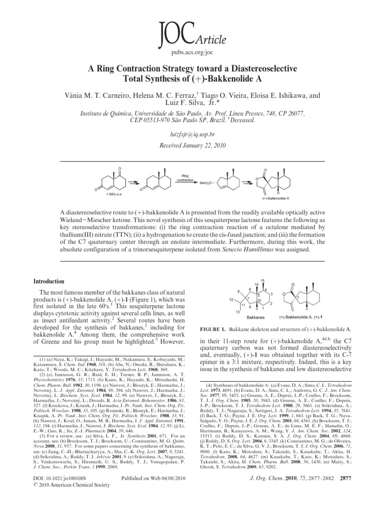 A Ring Contraction Strategy Toward A Diastereoselective Total Synthesis ...