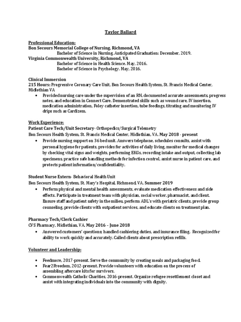 Resume Taylor Ballard | PDF | Nursing | Pharmacy