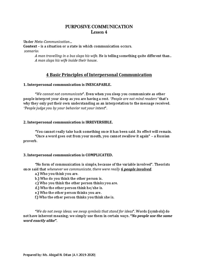 4 Basic Principles of Interpersonal Communication | PDF