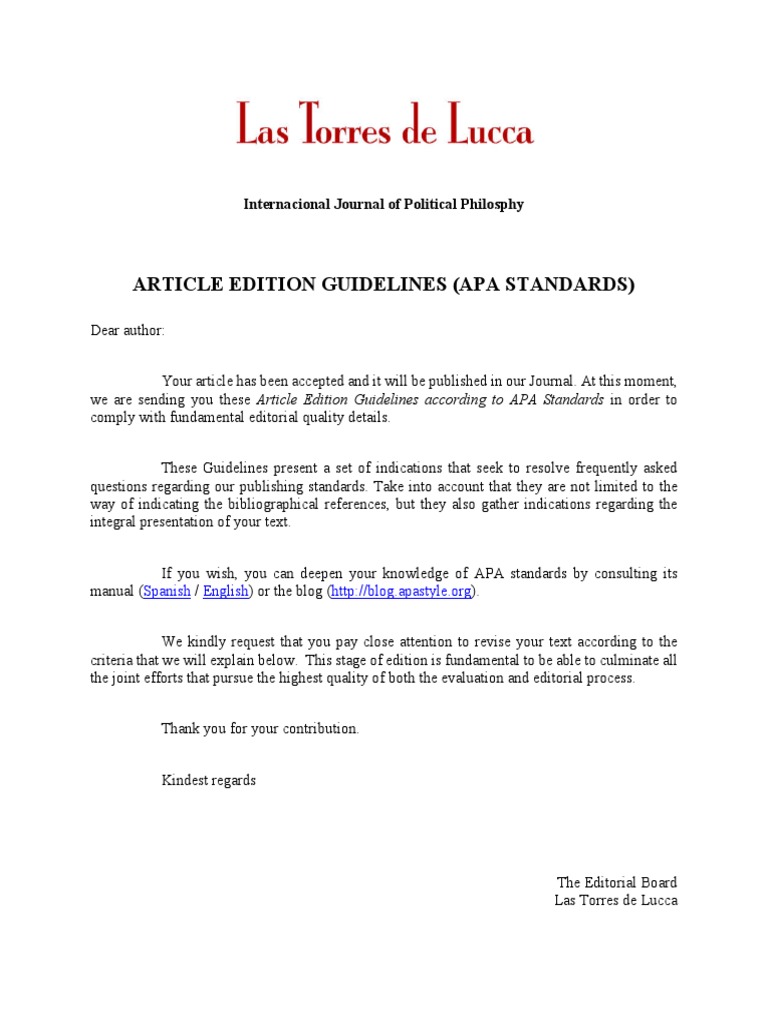 Article Edition Guidelines (Apa Standards) : Spanish English | PDF ...