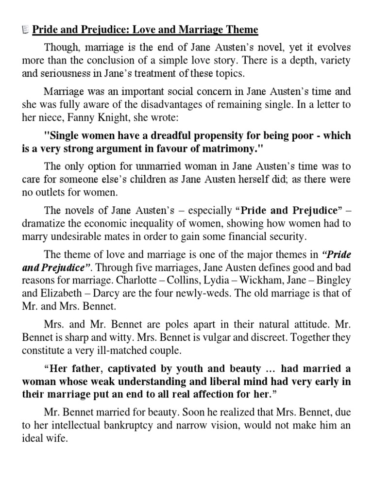 Pride and Prejudice (Love and Marriage Theme) | PDF | Pride And ...