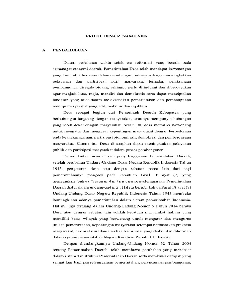 Profil Desa Resam Lapis Phbs 2018 | PDF