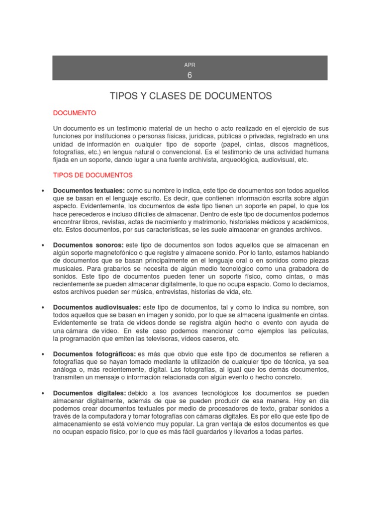 Tipos y Clases de Documentos | PDF | Documento | Informática