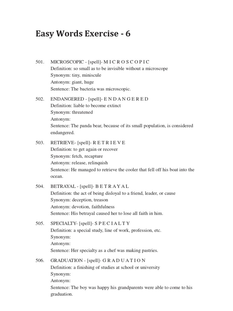 TOEFL Easy Words Exercise - 6 | PDF | Language Arts & Discipline ...