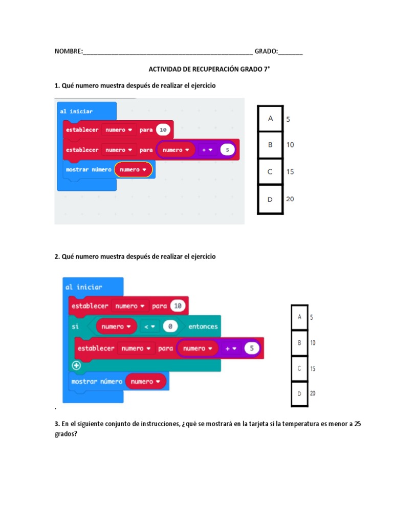 Ejercicios Microbit Grado 7 | PDF
