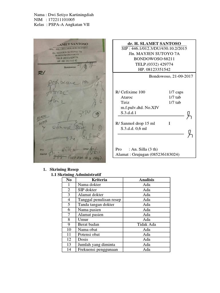 Skrining Resep dan Etiket Obat | PDF