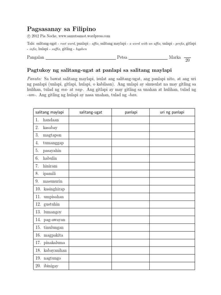 Salitang Maylapi 1 1 | PDF