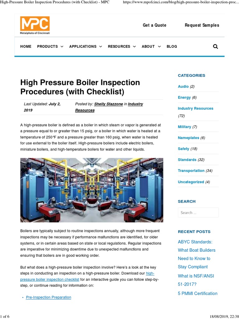 High-Pressure Boiler Inspection Procedures (With Checklist) - MPC | PDF ...