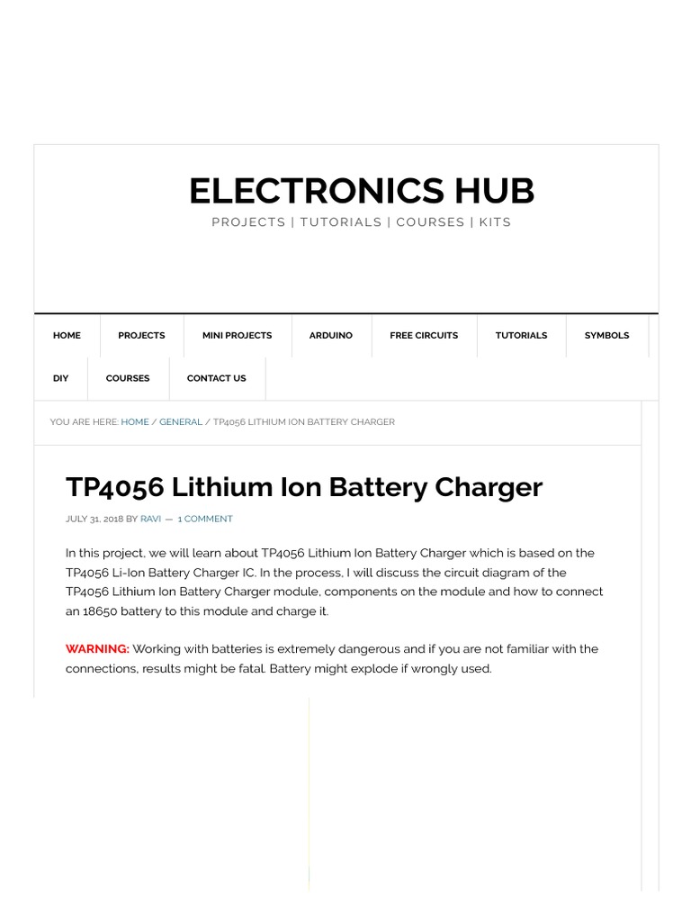 TP4056 Lithium Ion Battery Charger - Circuit, 18650 Battery Charging ...