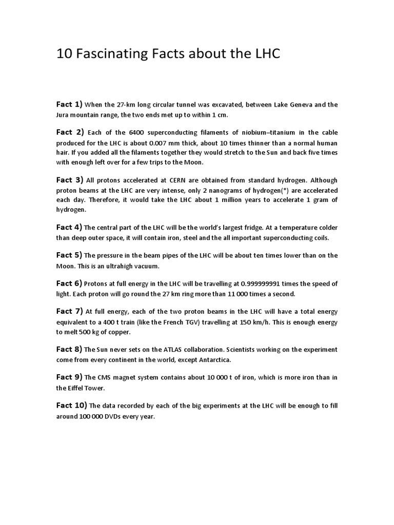 10 Fascinating Facts About The LHC | PDF | Social Science | Science ...