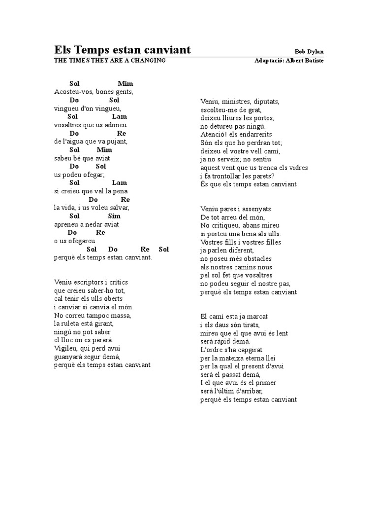 Els Temps Estan Canviant - Acords | PDF