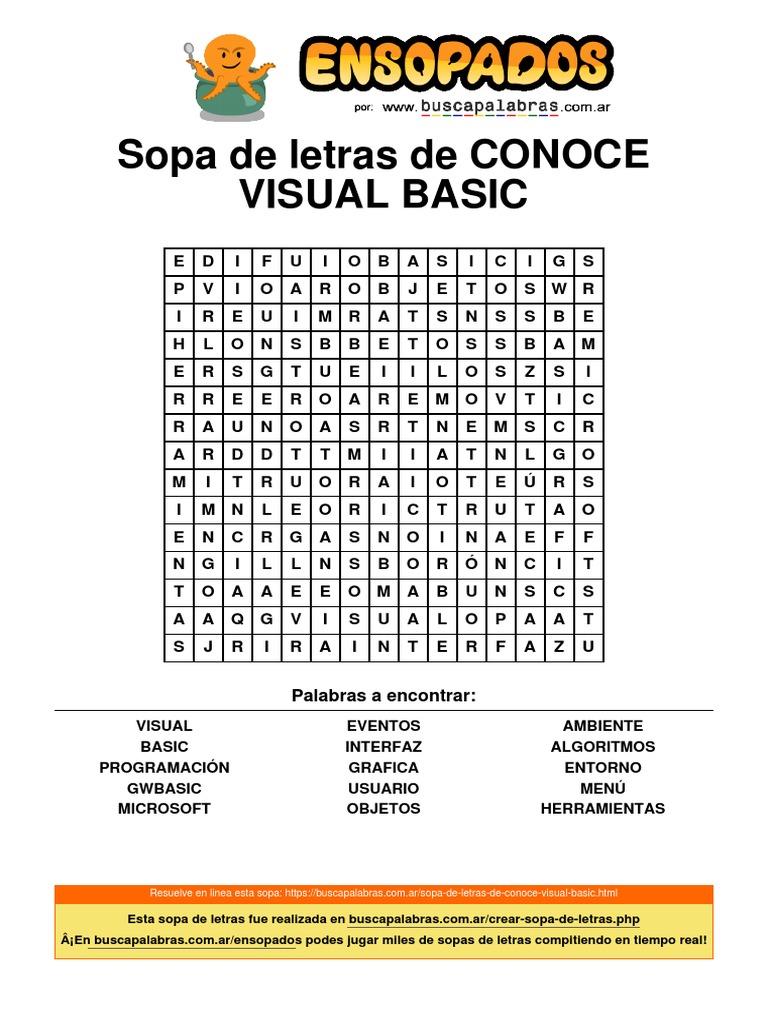 Sopa de Letras de Conoce Visual Basic | PDF | Básico | Software del sistema