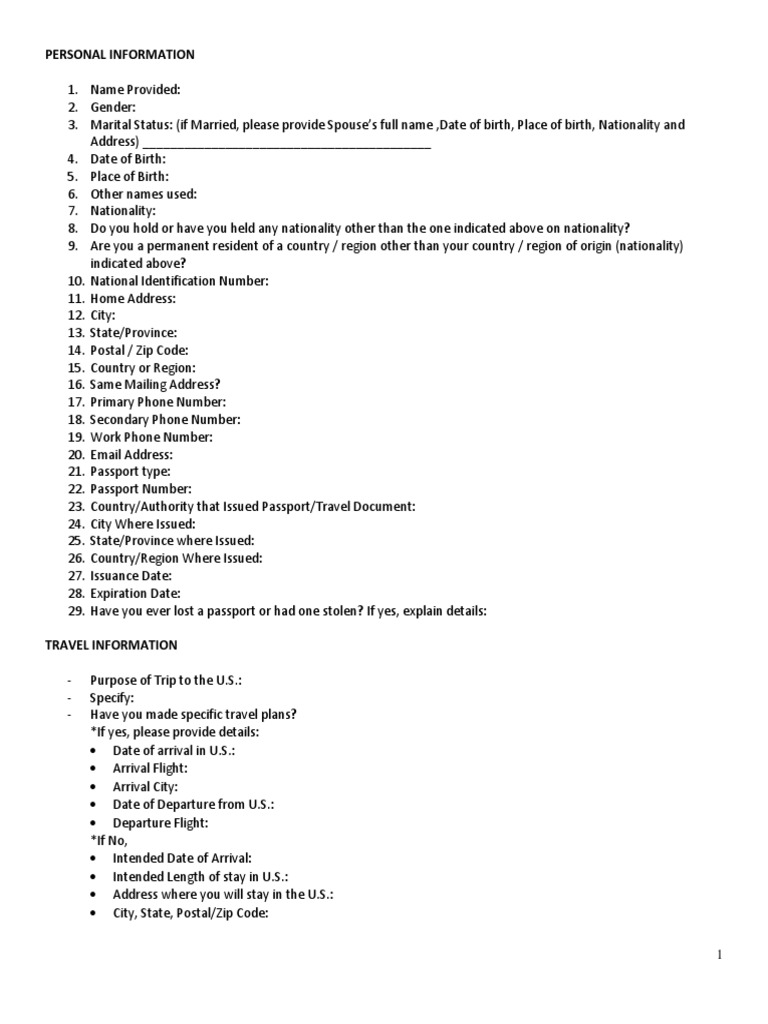 Draft Ds-160 Application Form | PDF | Travel Visa | Passport