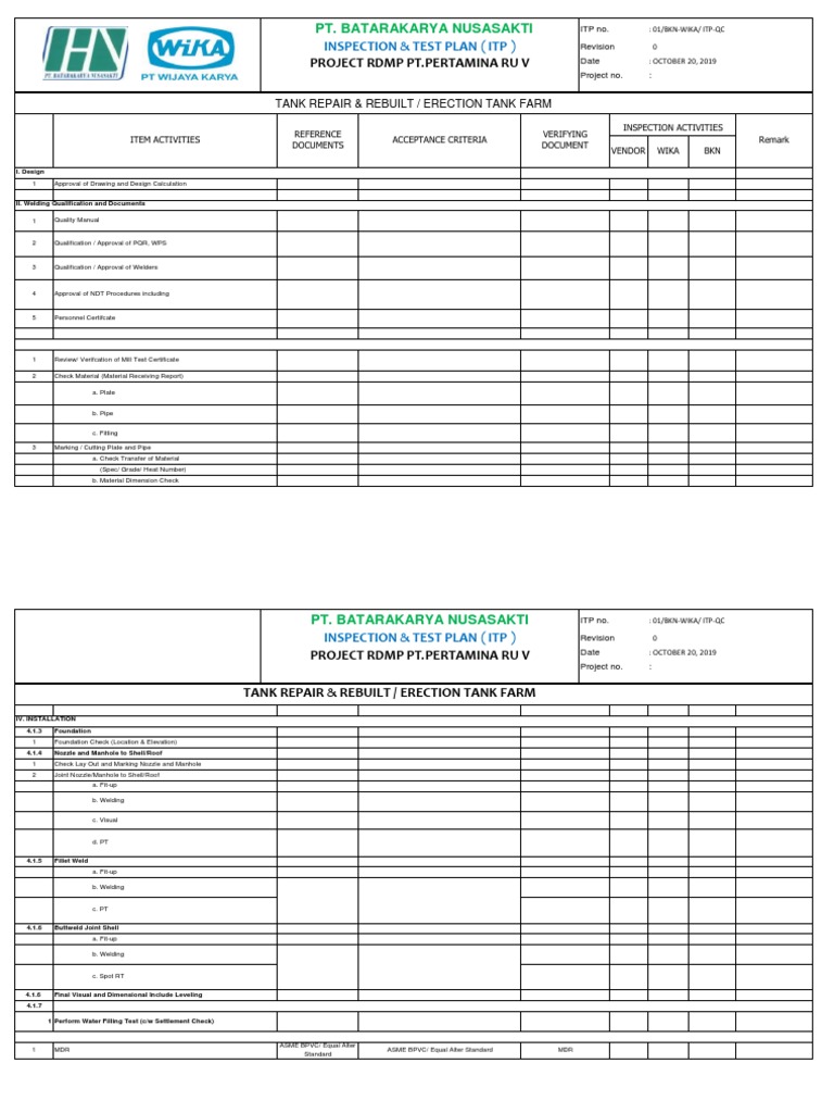 ITP Plan | PDF | Nondestructive Testing | Welding