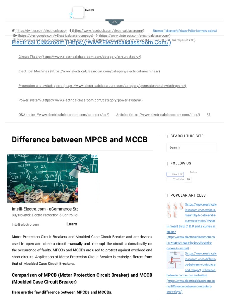 Difference Between MPCB and MCCB - Electrical Classroom | PDF | Relay ...